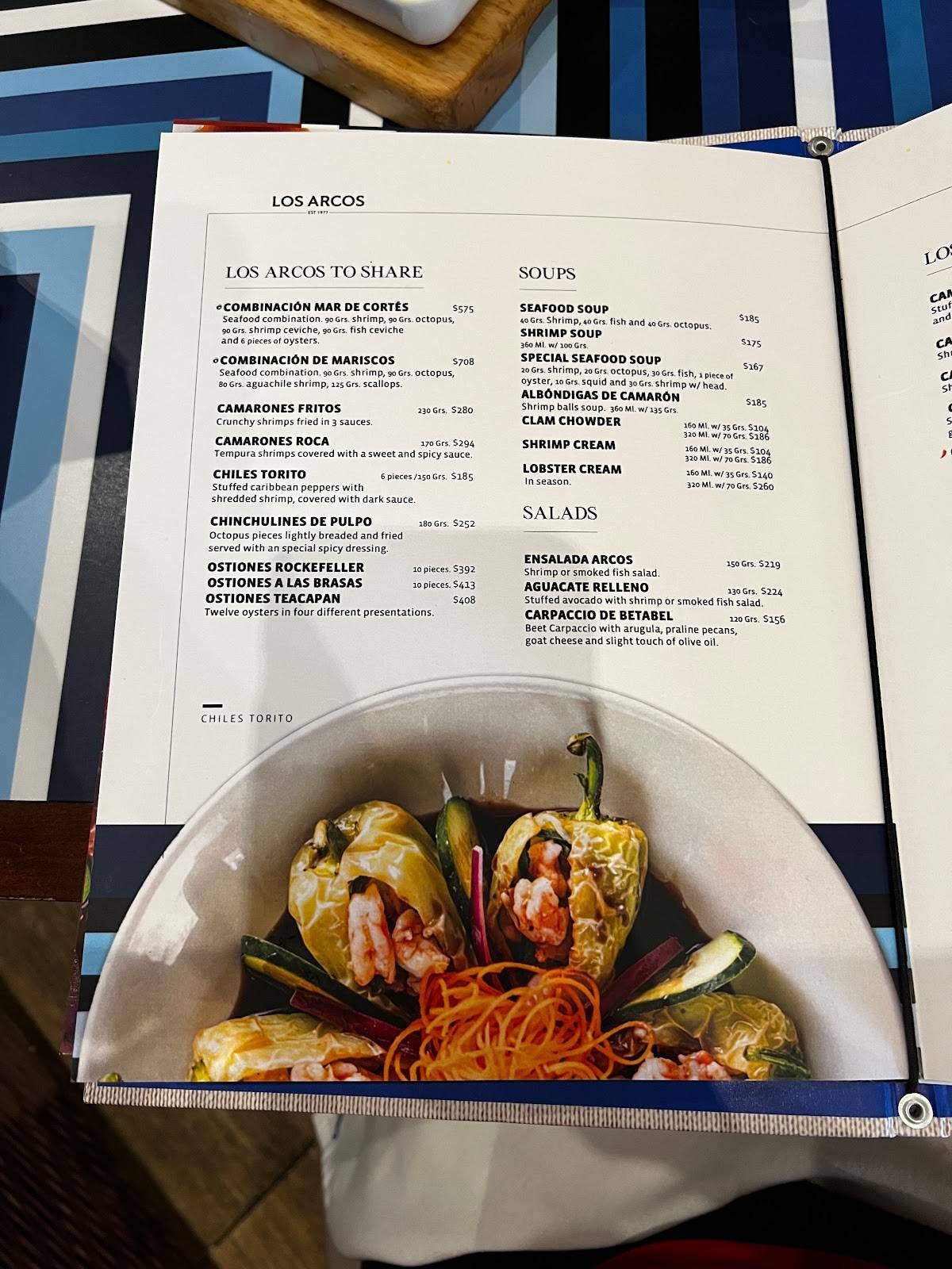 Menu at Los Arcos restaurant, Ciudad Juarez