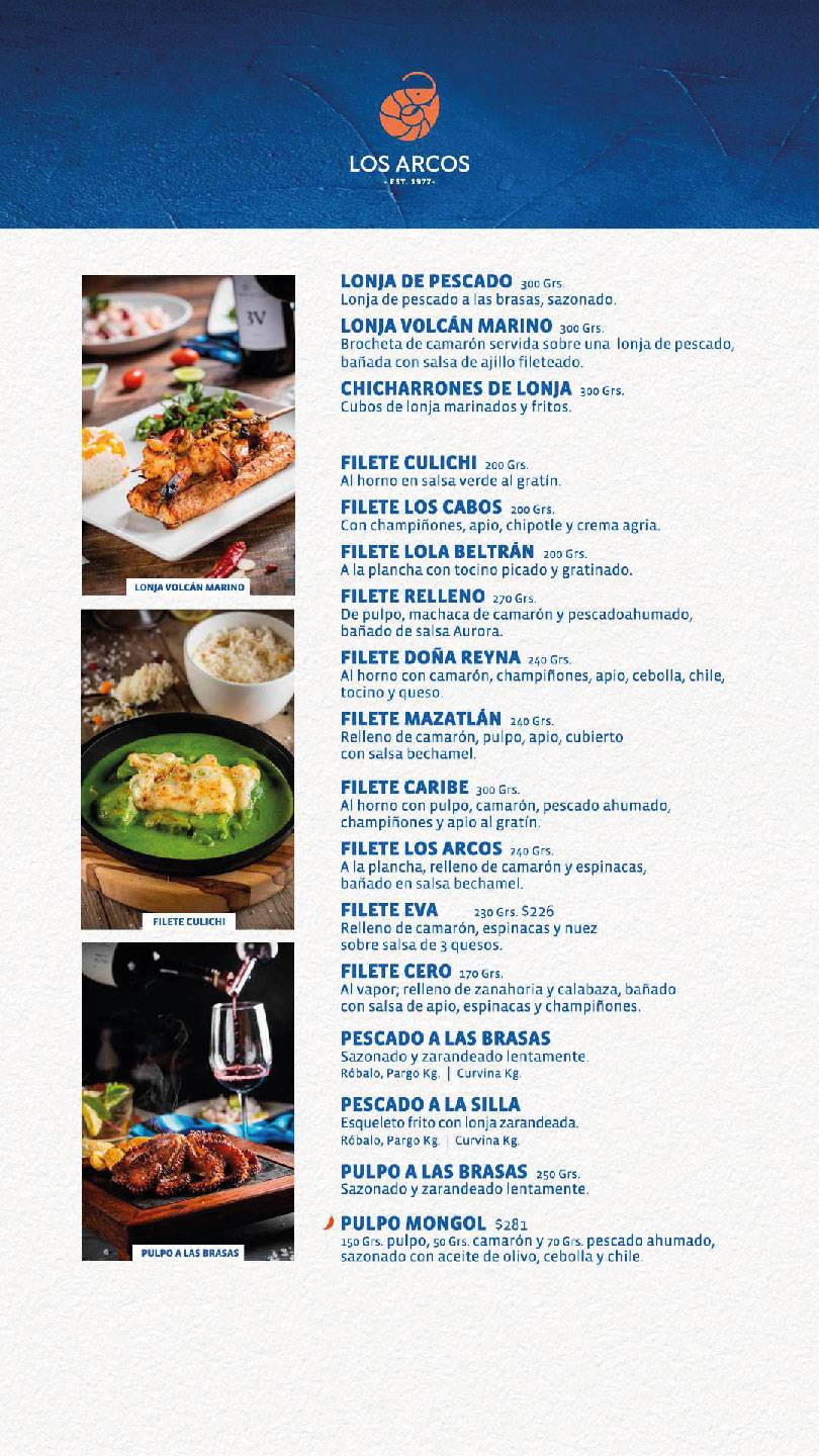 Menu at Los Arcos restaurant, Ciudad Juarez