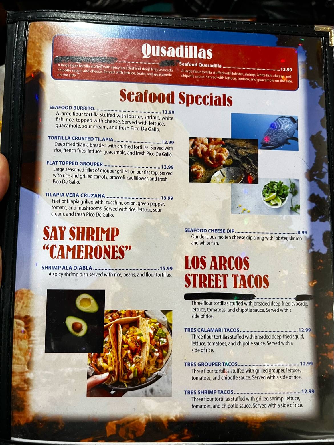 Menu at Los Arcos restaurant, Upper Sandusky