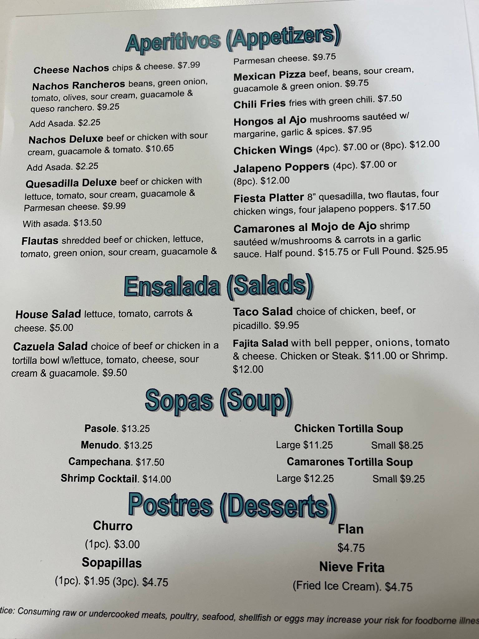 Menu at Los Compas Mexican Restaurant, Cañon City
