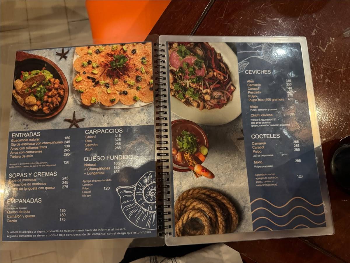 Carta del restaurante Los Mariscos del Chichí Las Américas, Merida