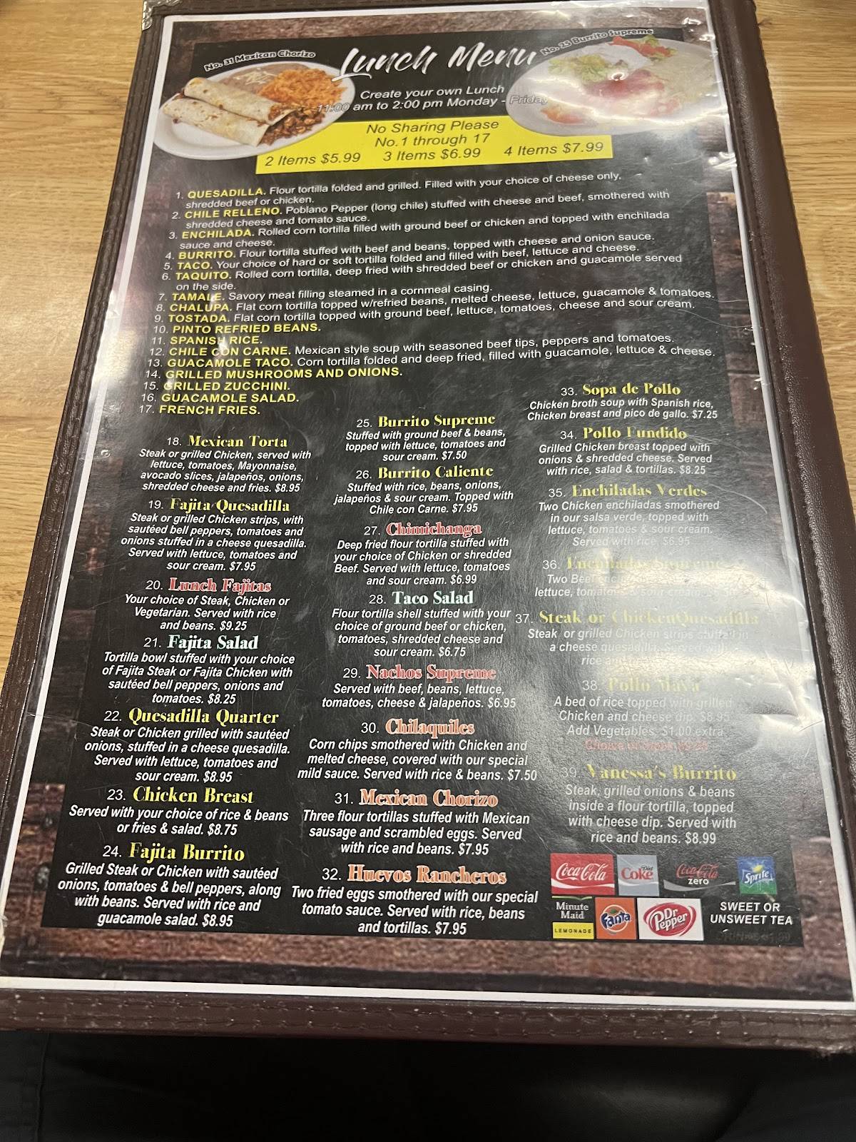 Menu at Los Maya's Prattville restaurant, Prattville