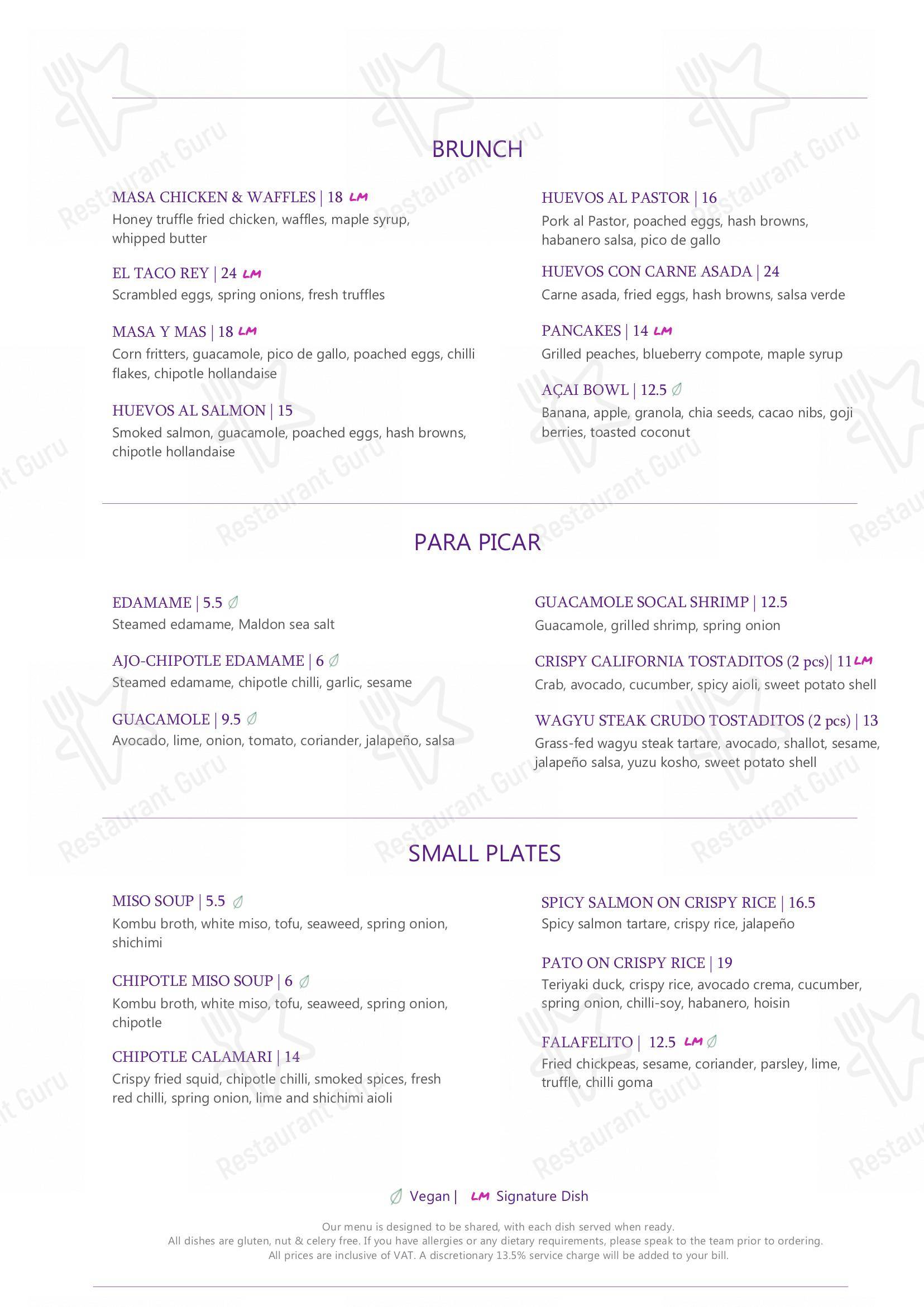 Menu at Los Mochis Notting Hill restaurant, London
