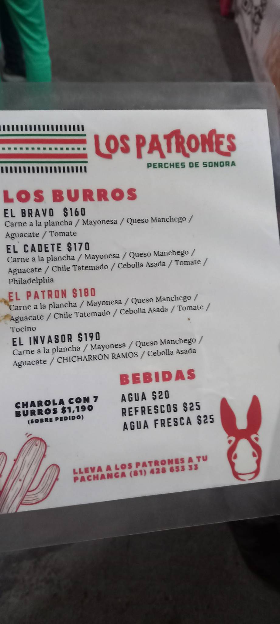 Menu at Los Patrones de Sonora Burritos Percherones Gigantes restaurant ...