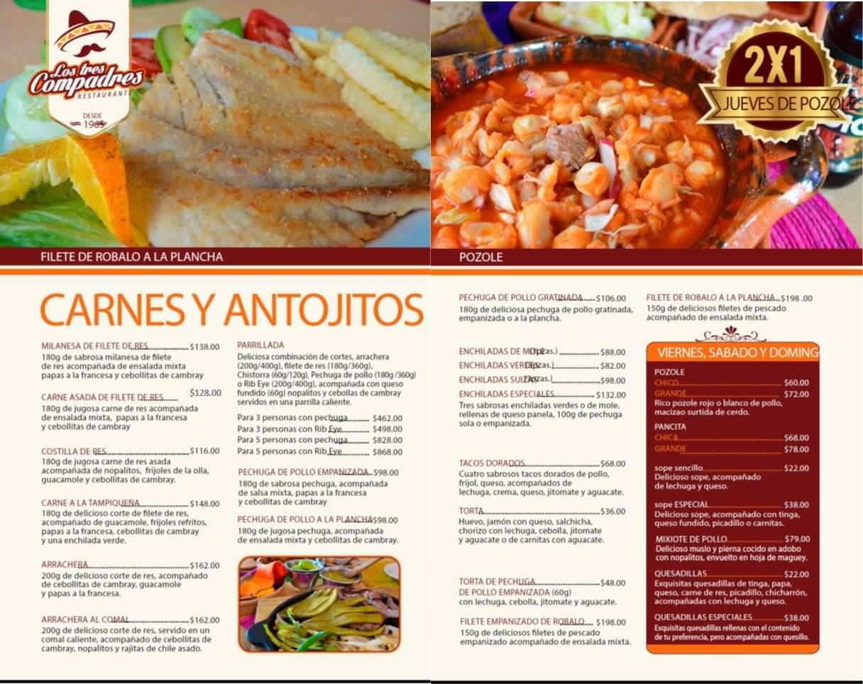 Carta del restaurante Los Tres Compadres, Nezahualcóyotl, Aerolito 6408