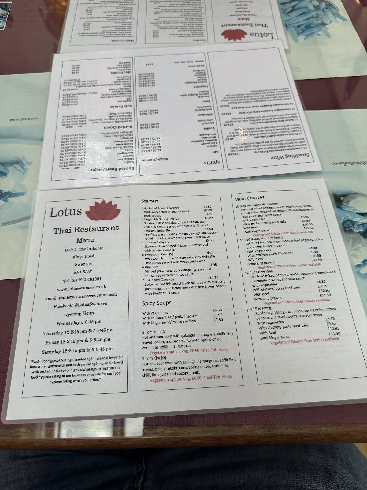 Menu at Lotus restaurant, Swansea, Unit 2