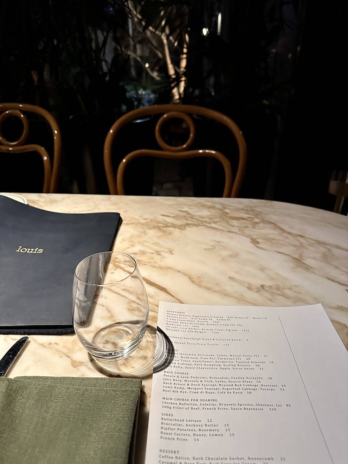 Menu at Louis restaurant, Barton