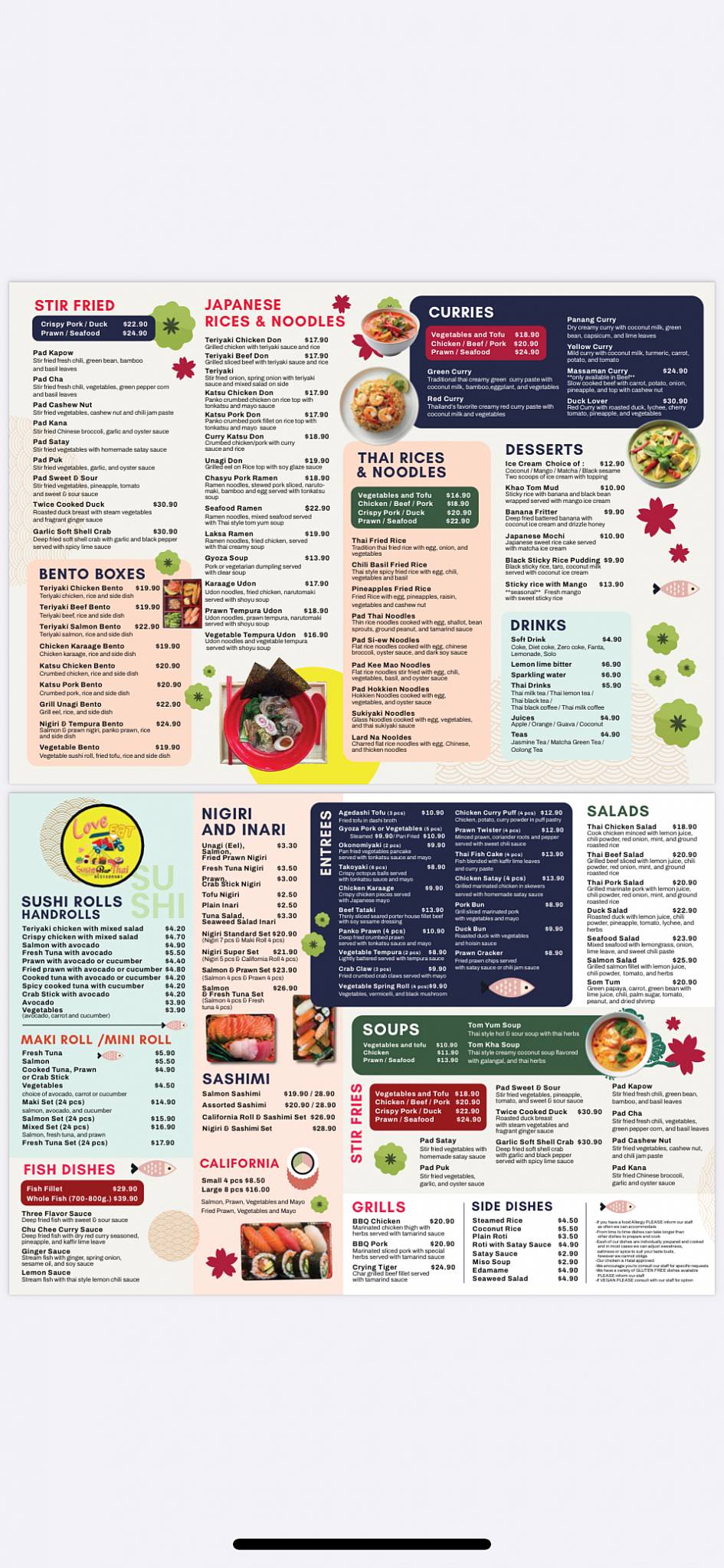 Menu at Love Eats Sushi Bar and Thai Restaurant, Seville