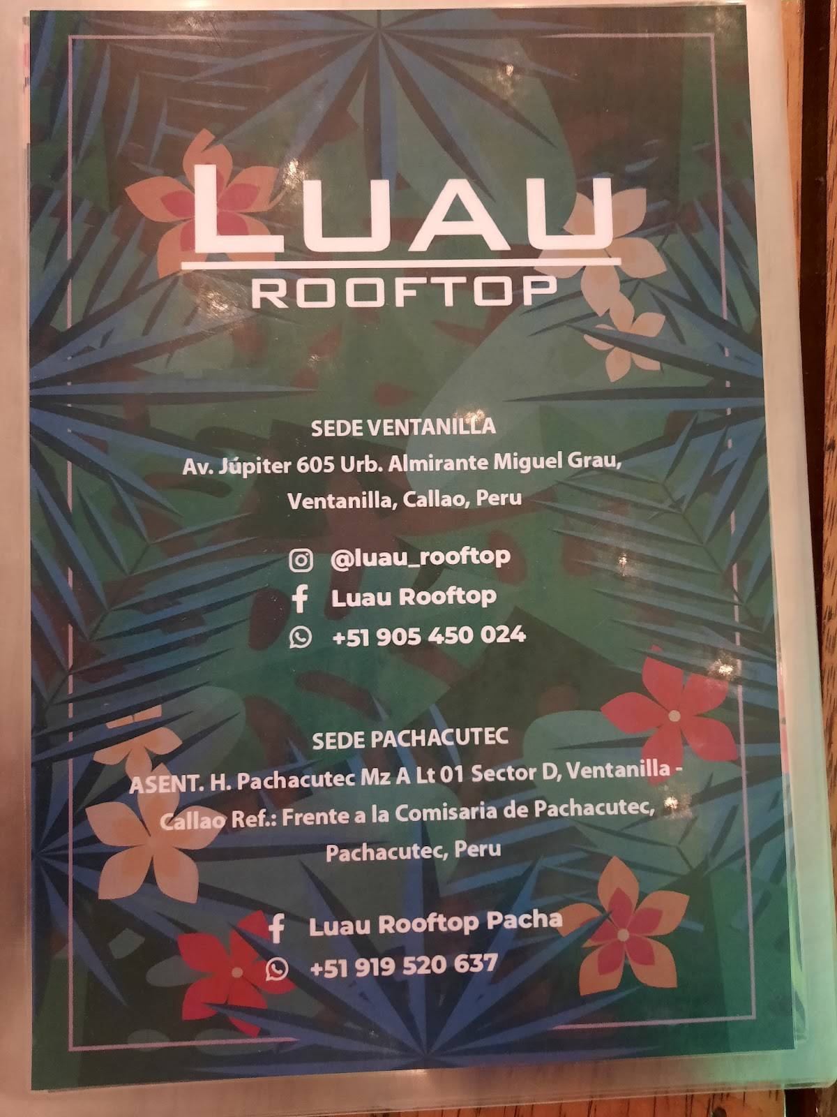 Menu at Luau Rooftop club, Ventanilla