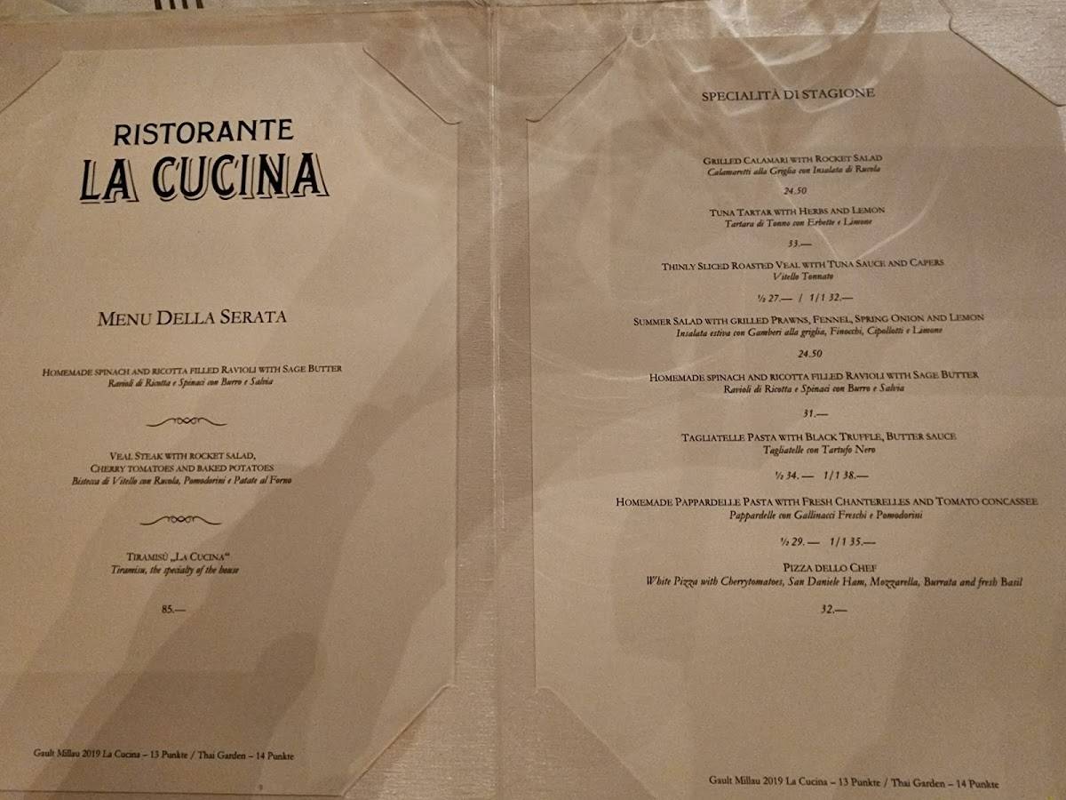 Speisekarte von La Cucina, Luzern