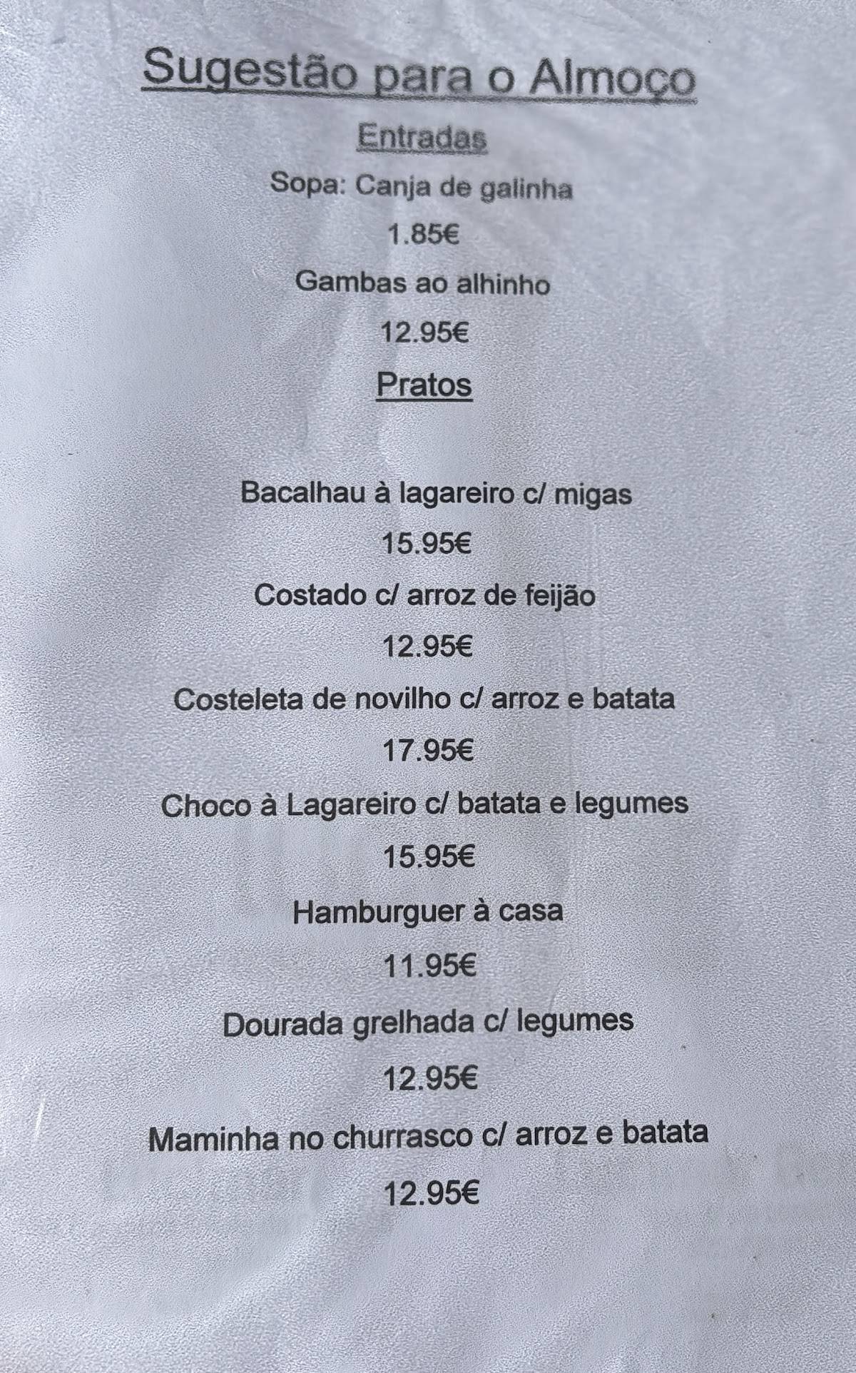 Menu at Lucimar restaurant, Lisbon, R. Francisco Tomás da Costa 28