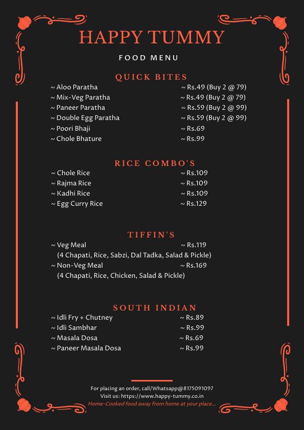 Menu at Happy Tummy, Lucknow