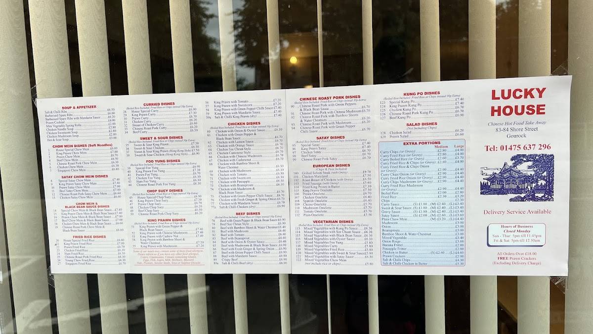 Menu at Lucky House fast food, Gourock, 83 Shore St