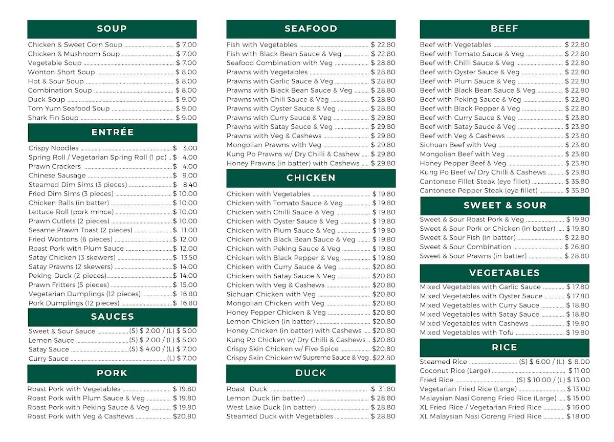 Menu at Lucky Inn restaurant, Frankston