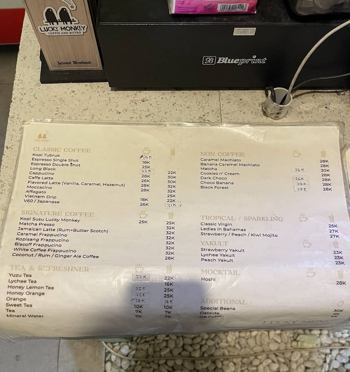 Menu at Lucky Monkey Coffee & Bistro restaurant, Cirebon