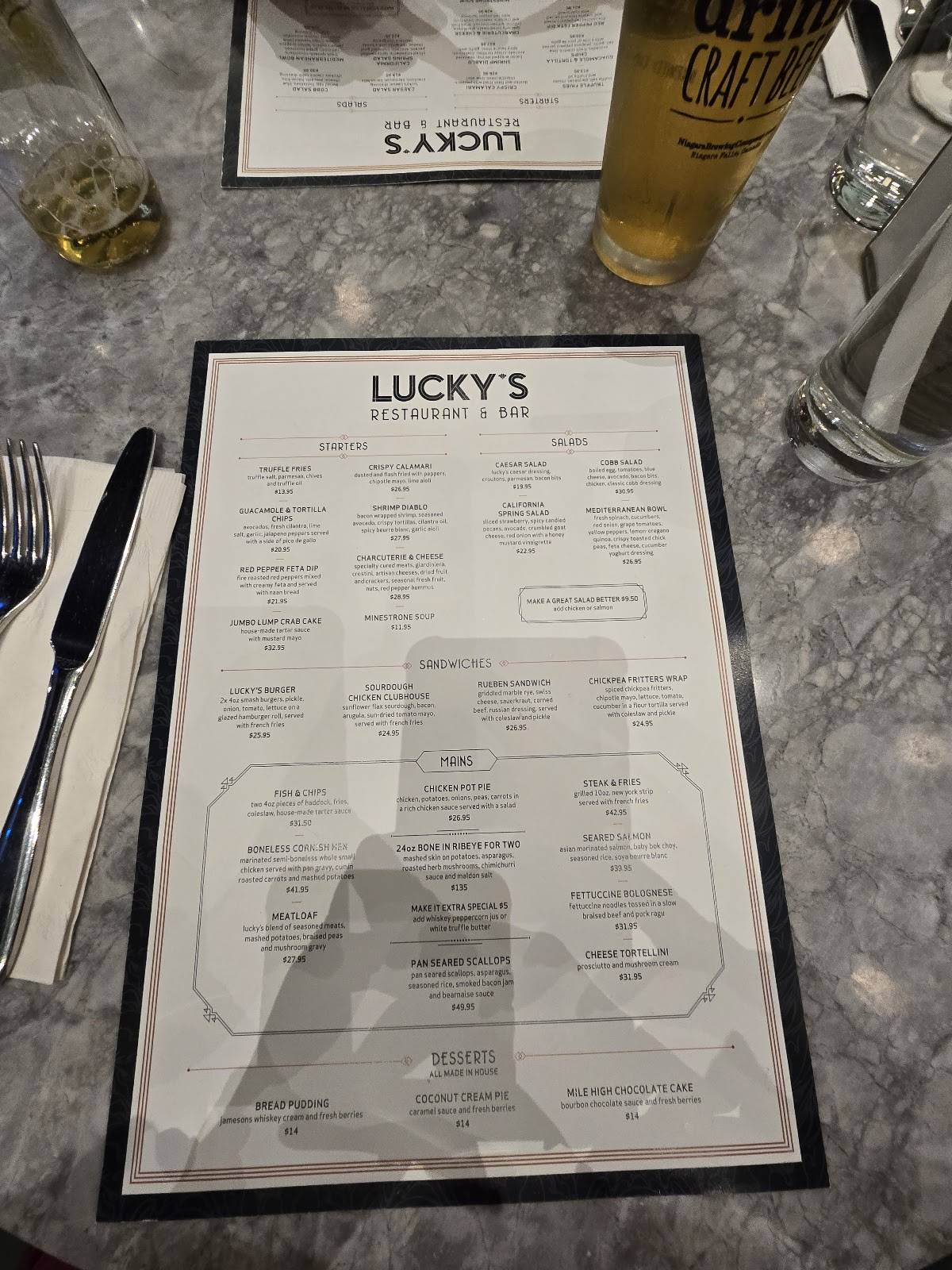 Menu at Lucky's Restaurant & Bar, Niagara Falls, Fallsview Blvd