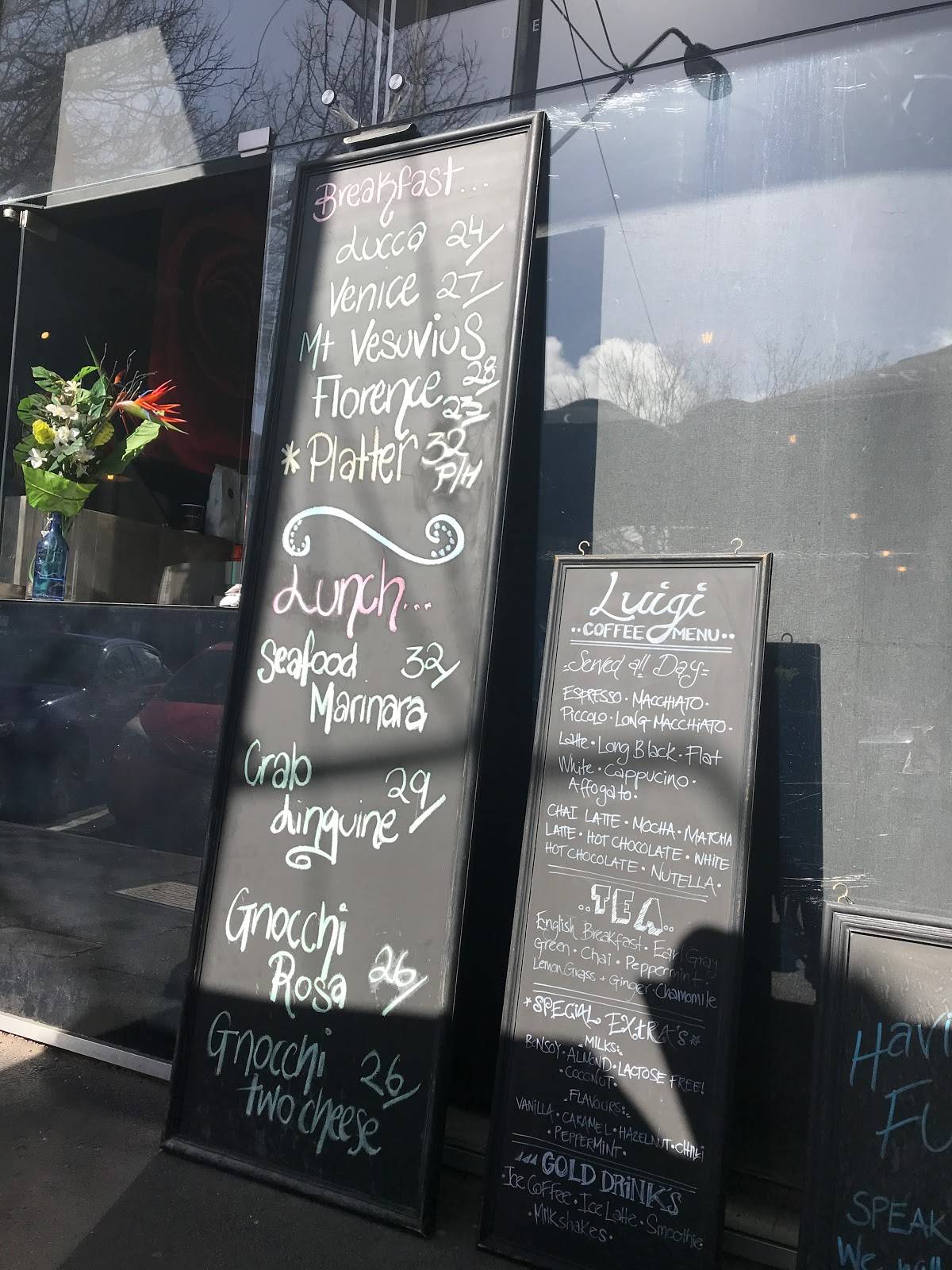 Menu at Luigi Delicatessen cafe, Adelaide