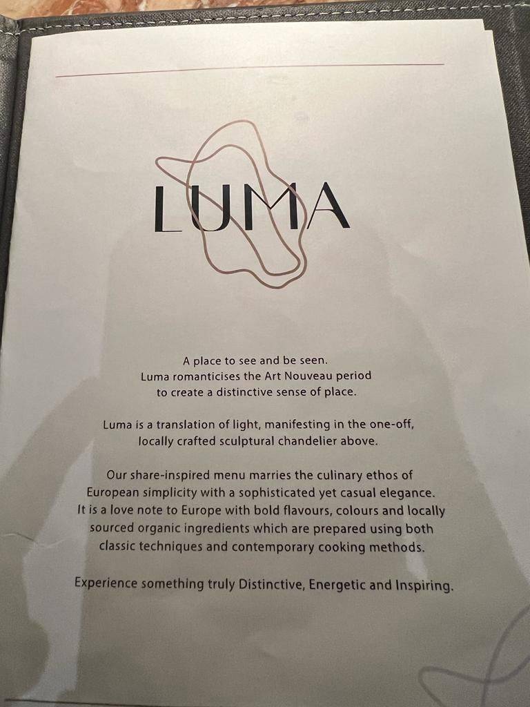 Carta de Luma Restaurant & Bar, Adelaida, 120 North Terrace