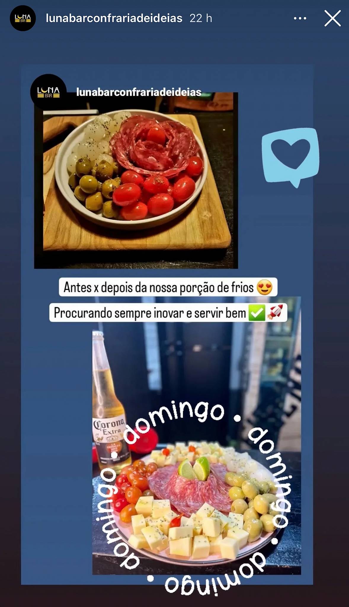 Menu em Luna Bar e Confraria de ideias, Agudos