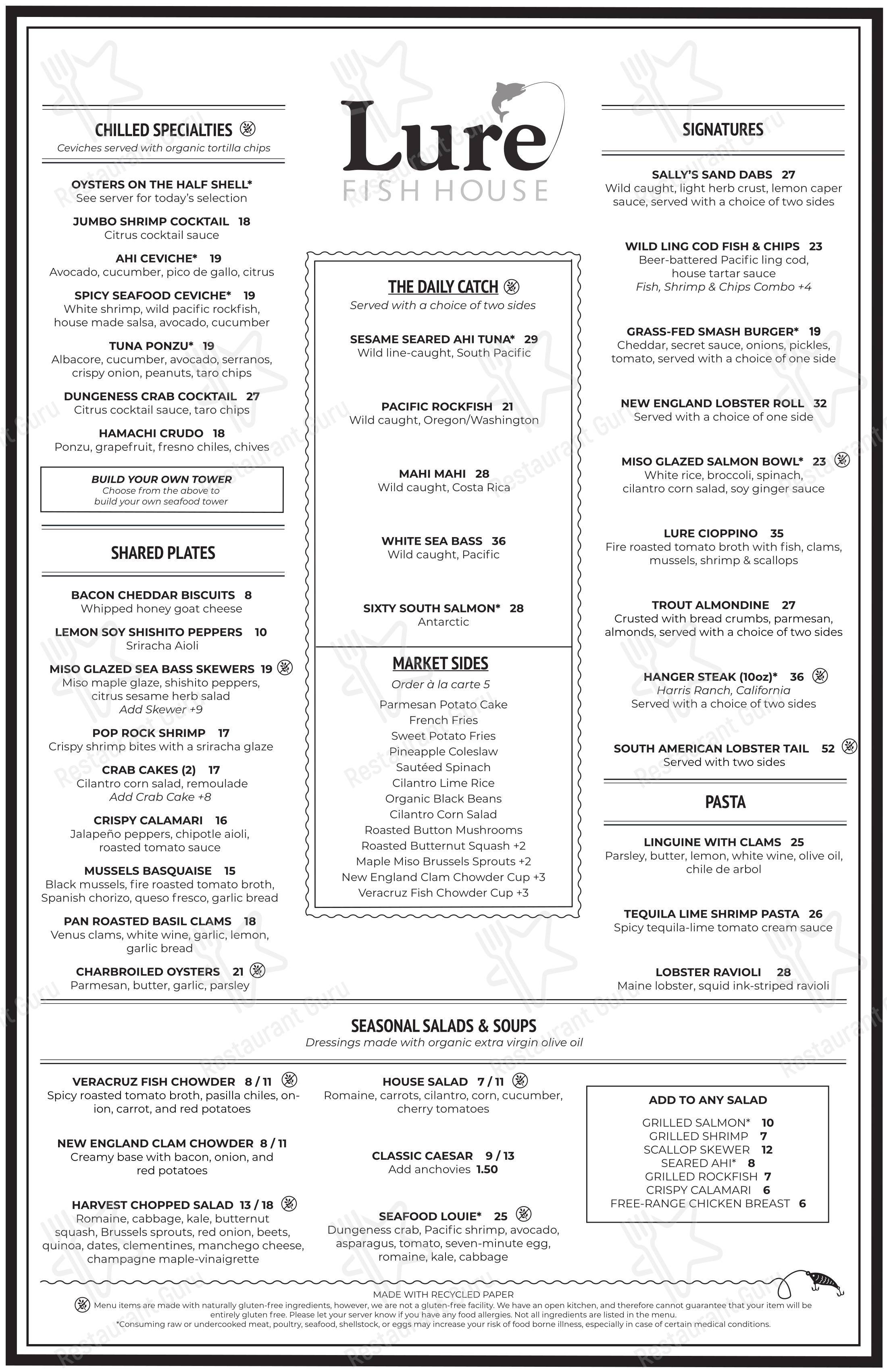Menu at Lure Fish House pub & bar, Santa Barbara, State St Suite G131