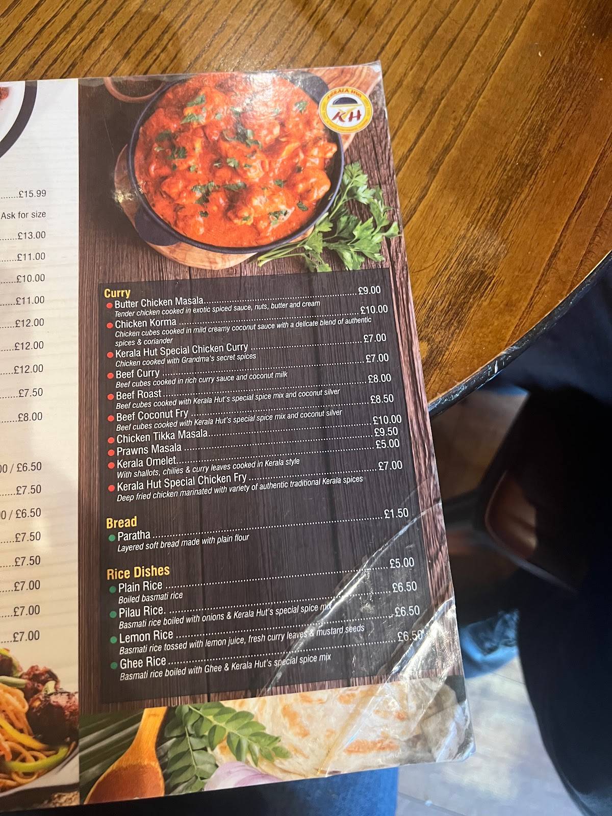 Menu at Kerala Hut restaurant, Luton