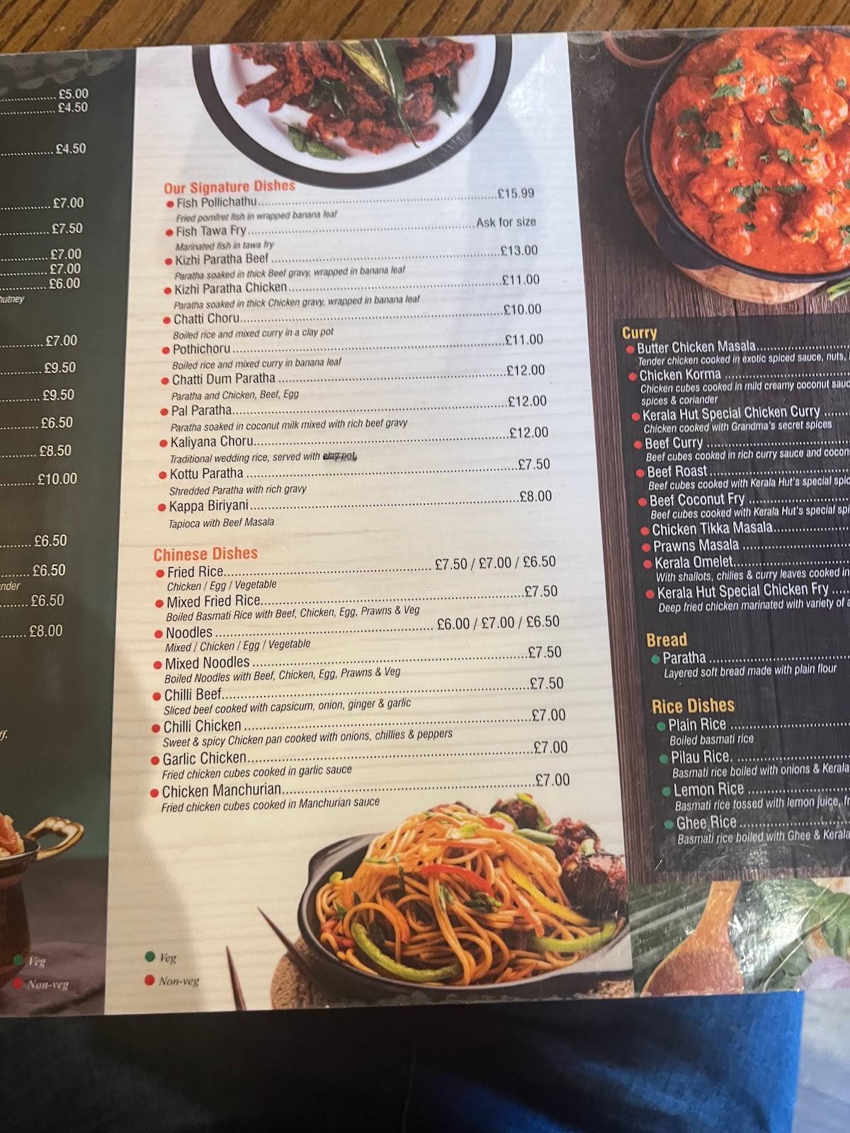 Menu at Kerala Hut restaurant, Luton