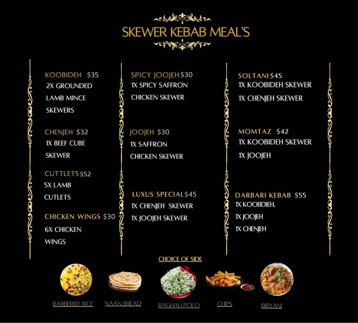 Menu at Luxus Lounge restaurant, Perth