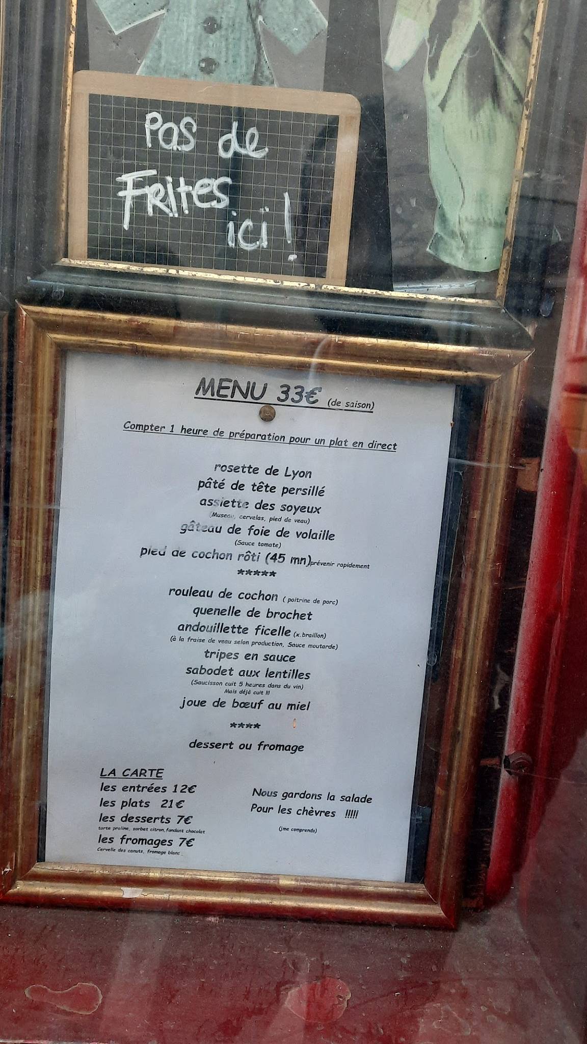 Carta del restaurante Notre Maison, Lyon