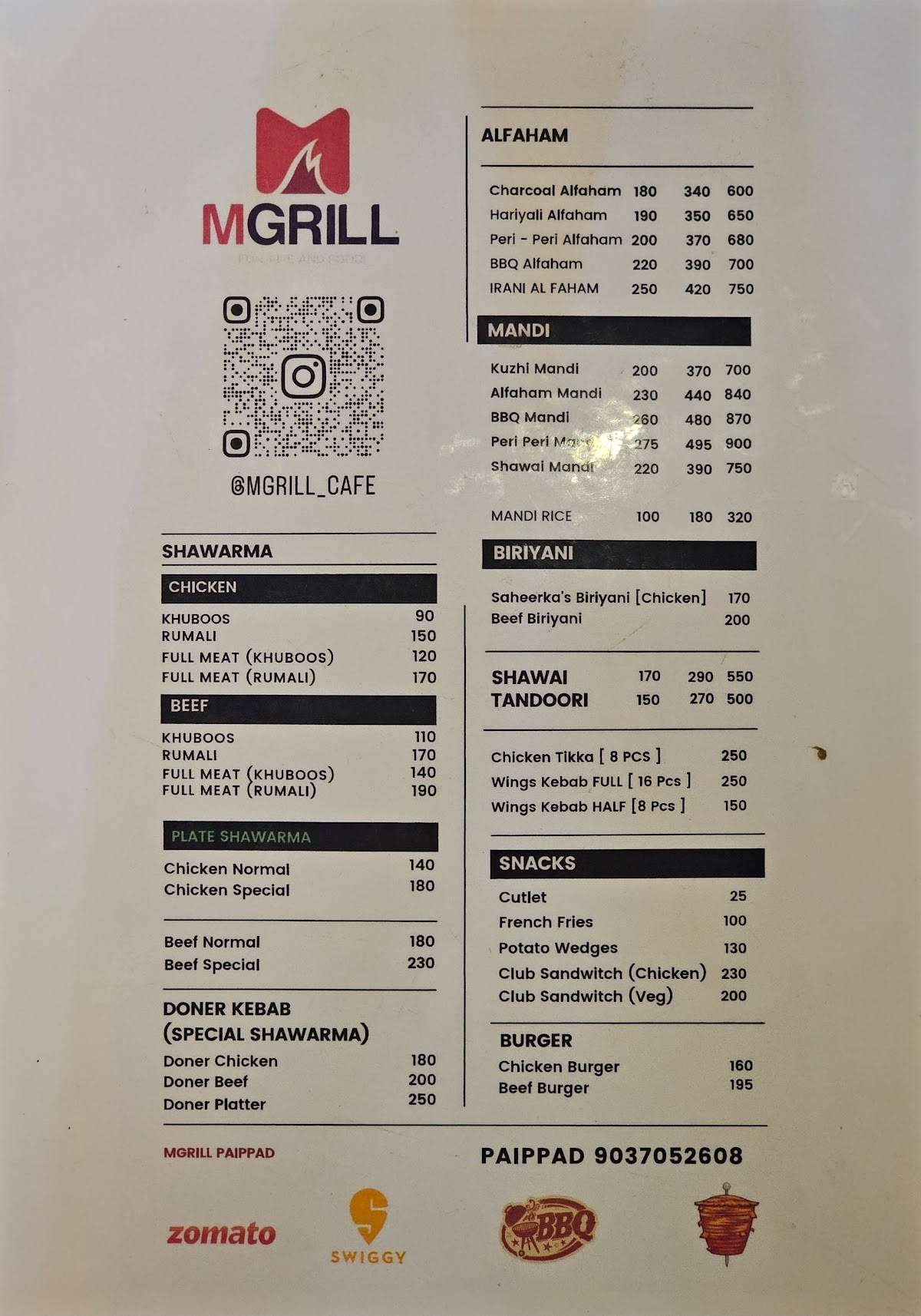 Menu at M Grill ( എം ഗ്രിൽ ), Paipad