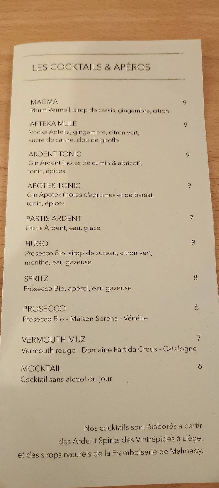 Menu au Magma, Liège
