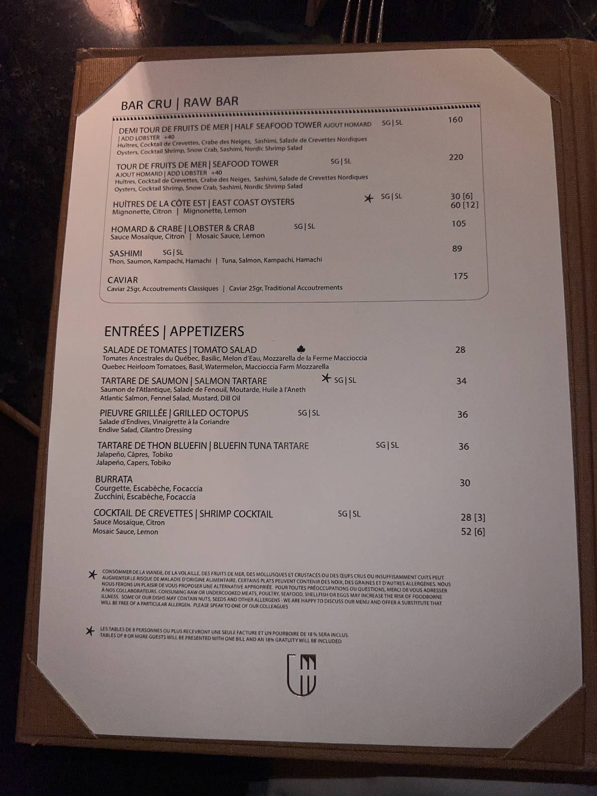 Menu at MARCUS Restaurant + Lounge, Montréal