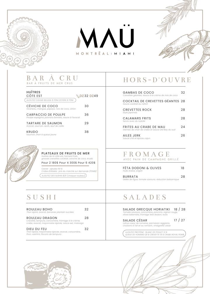 Carta de parrilla MAÜ MONTREAL, Montréal