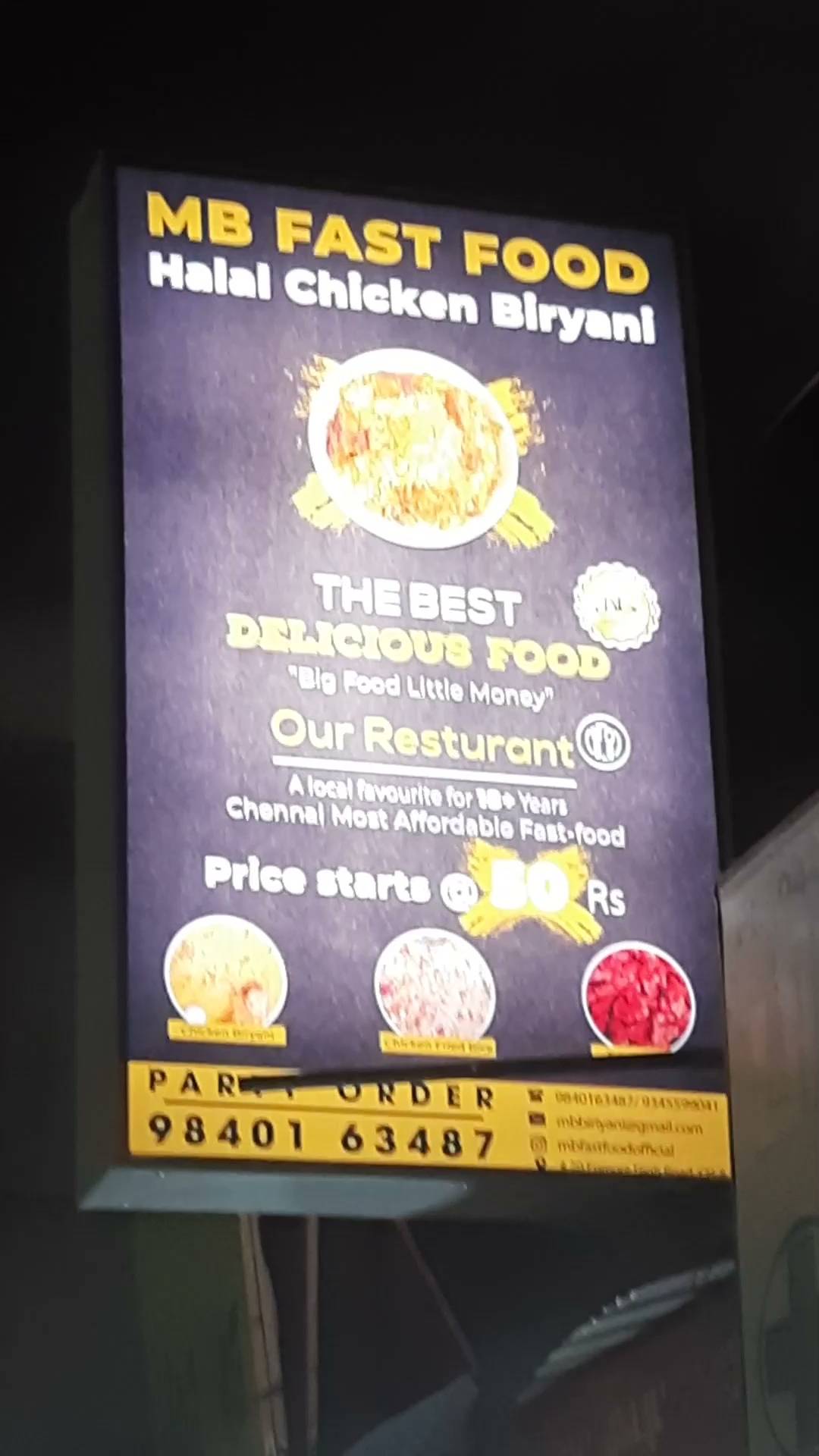 Menu at MB Fast Food Halal Chicken Biriyani, Chennai