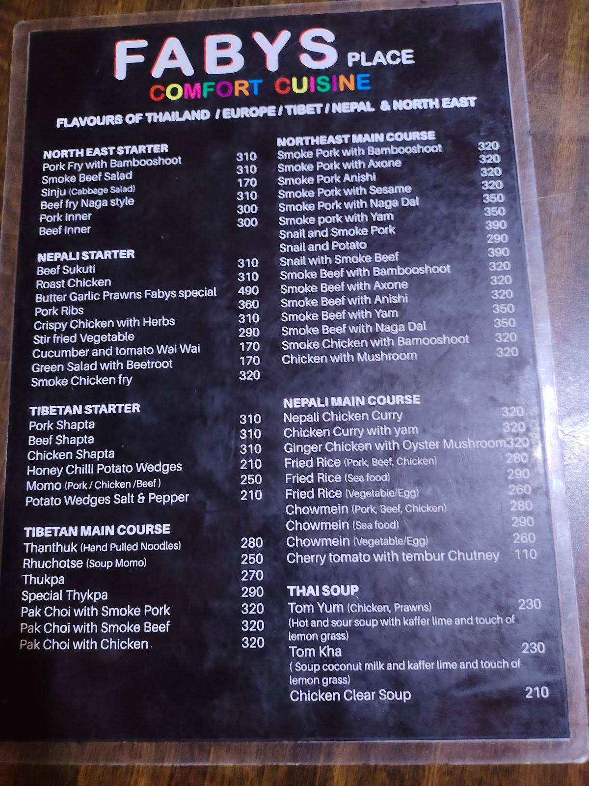 Menu at MEIPHUNG Northeast Bar and Restro, Baga