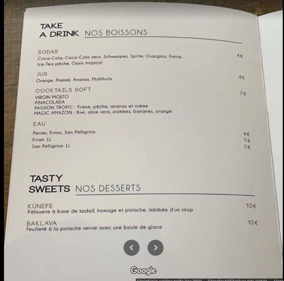 Menu au M'et Steakhouse, Chelles