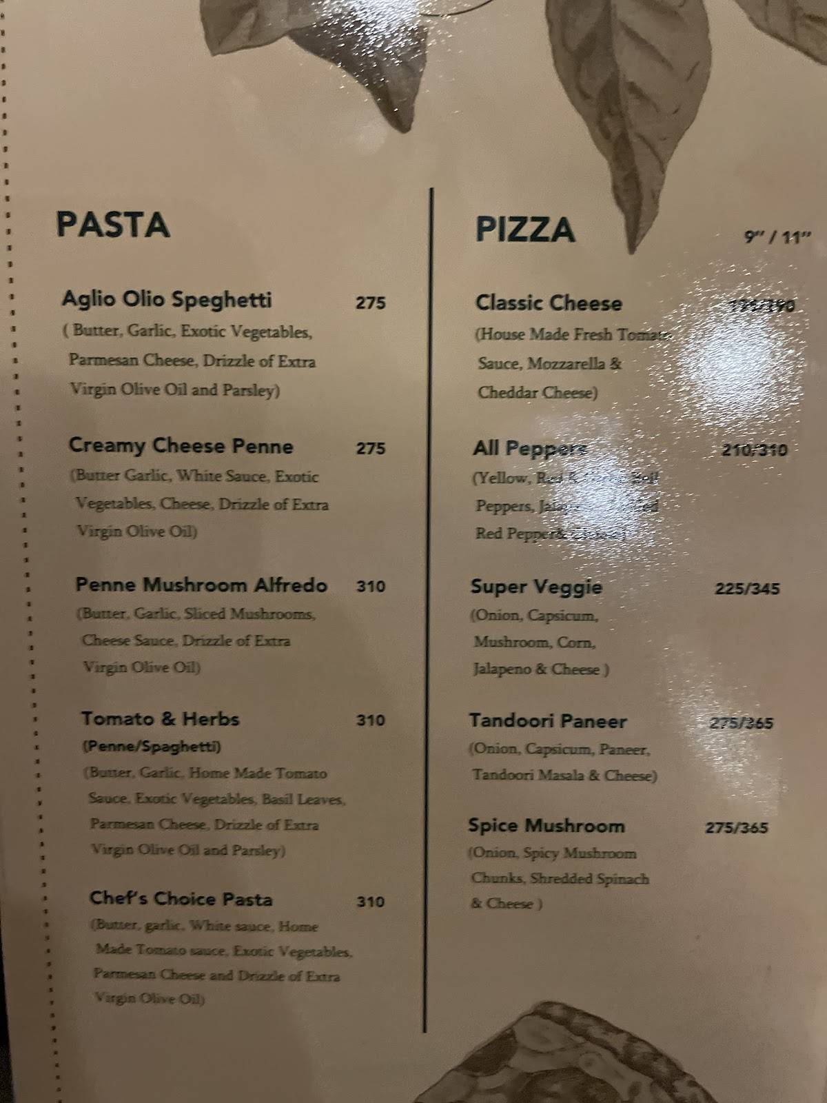 Menu at MG cafe, Samalkha