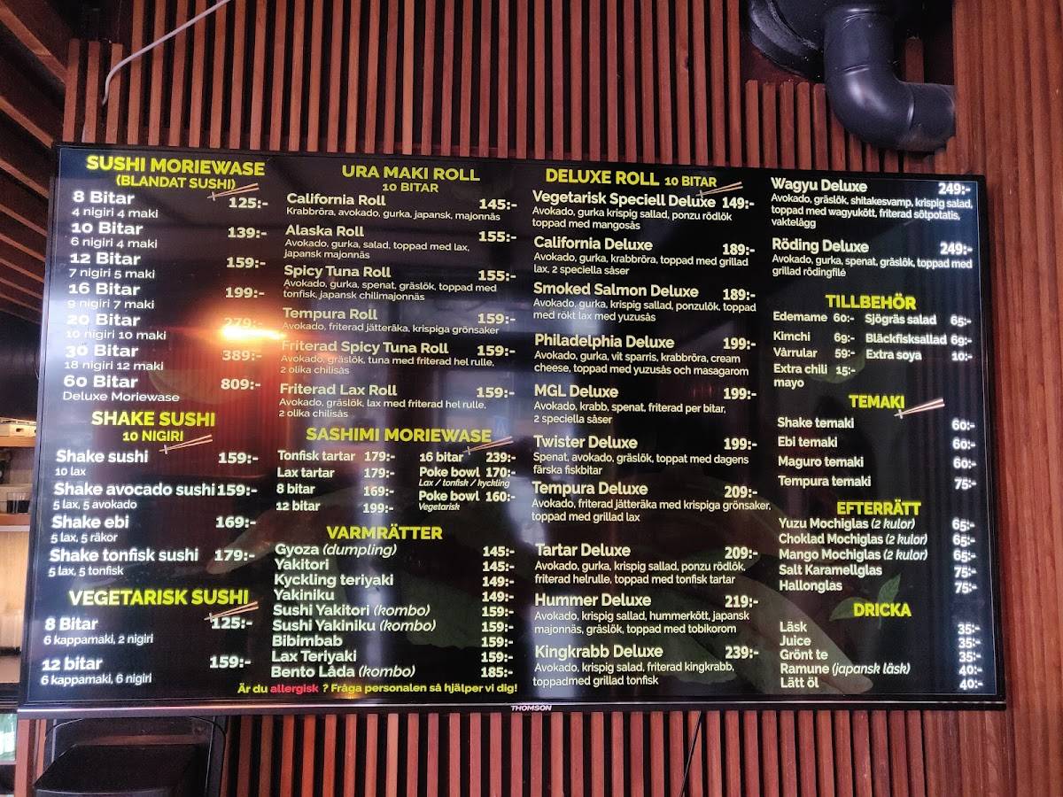 Carta del restaurante MGL Sushi, Estocolmo, Fredsborgstorget 4