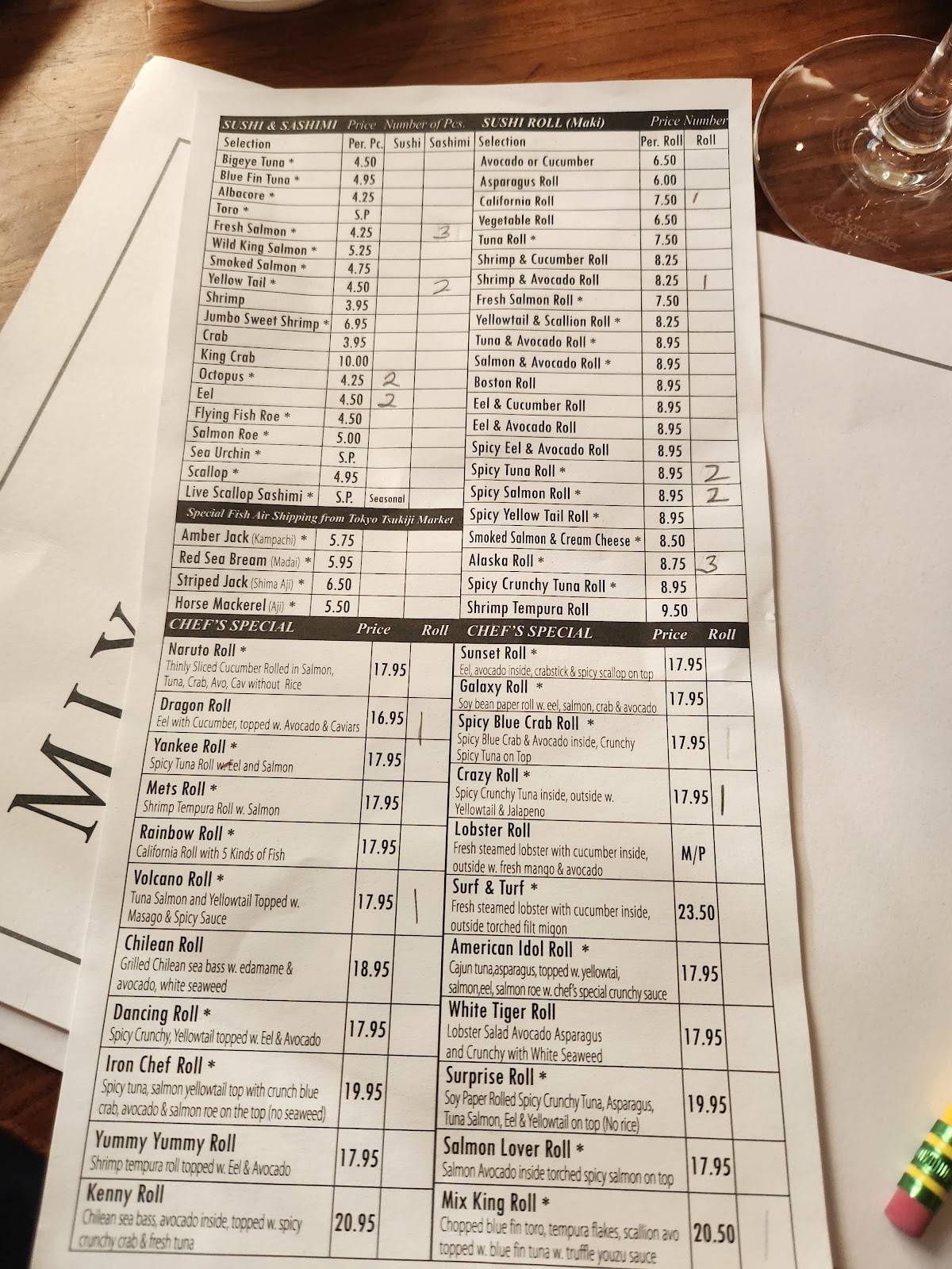 Menu at MIX Prime Steakhouse, Fish & Sushi Bar, Woodbury