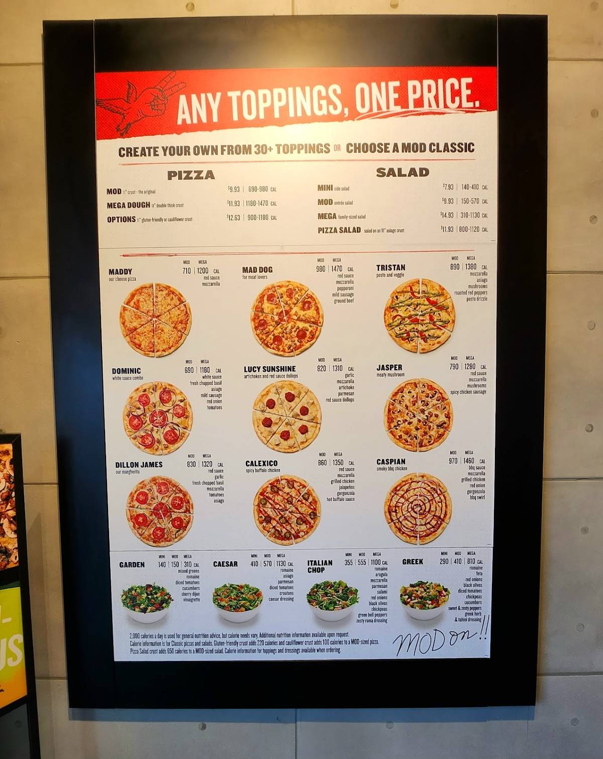 Menu at MOD Pizza pizzeria, Temple, W Adams Ave Suite 100