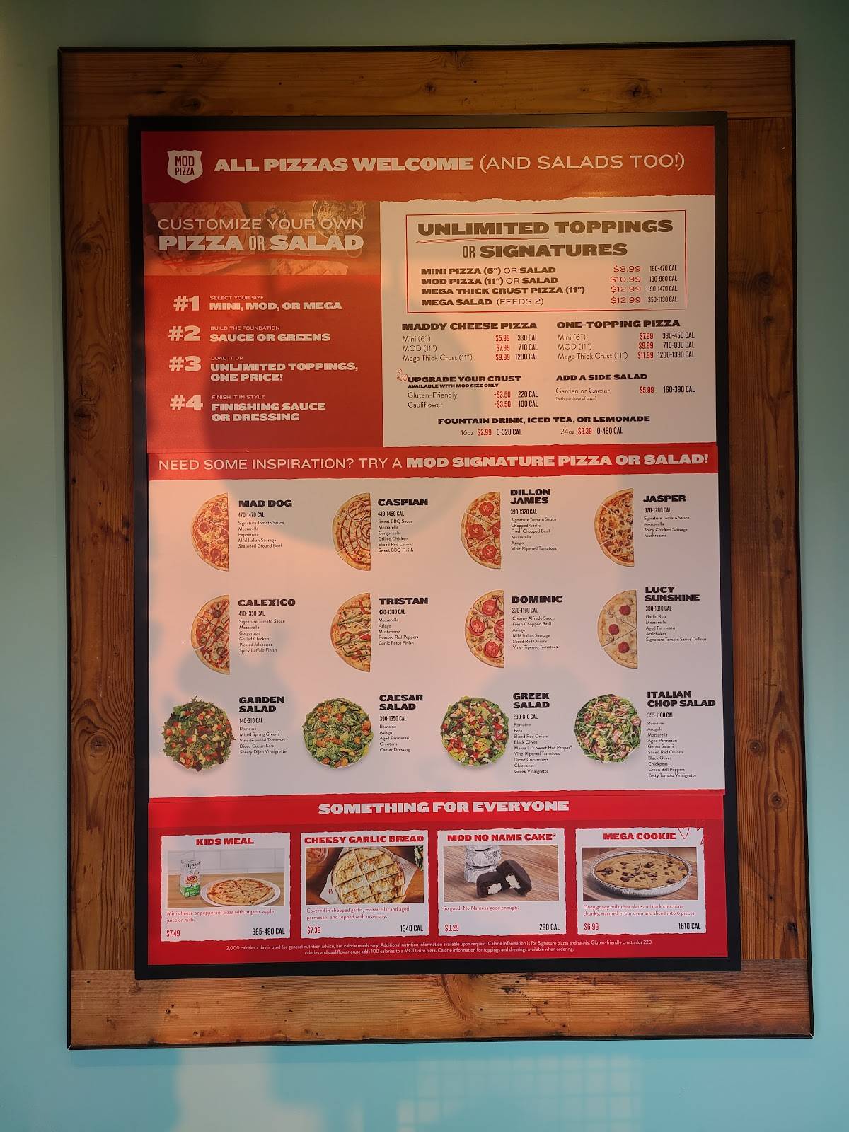 Menu at MOD Pizza pizzeria, Rockford, E State St