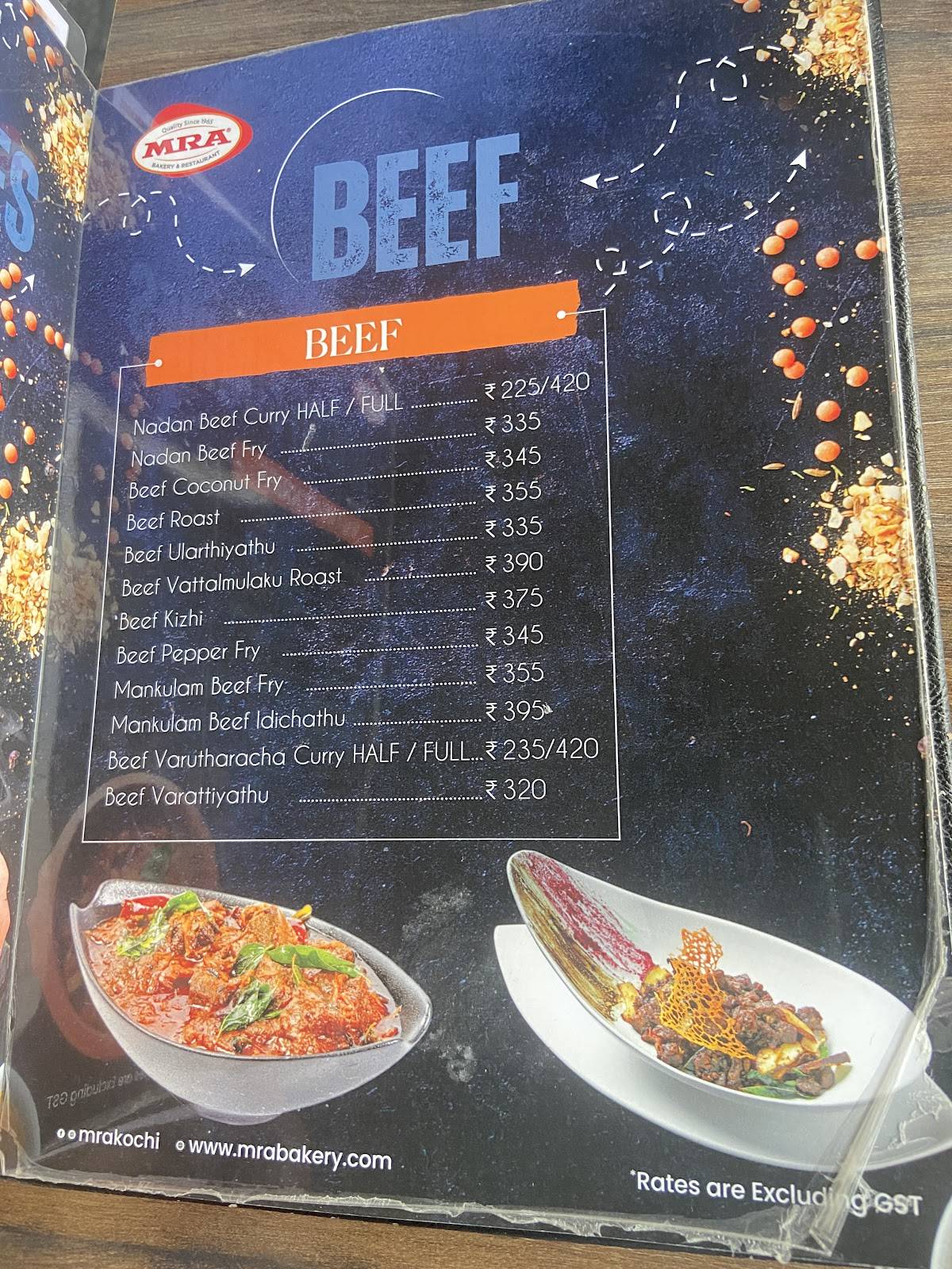 Menu at MRA Bakery & Restaurant, Kochi