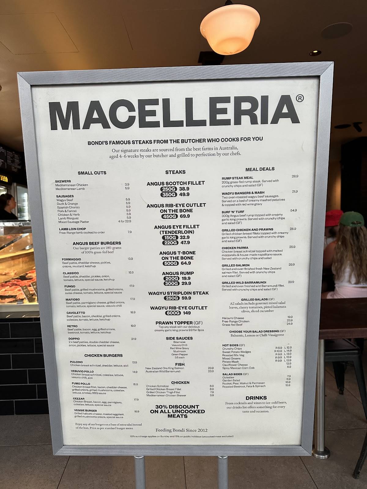 Menu at Macelleria Bondi BBQ, Bondi Beach, g09/180 Campbell Parade