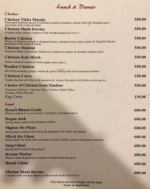 Menu at Machan, Bhopal