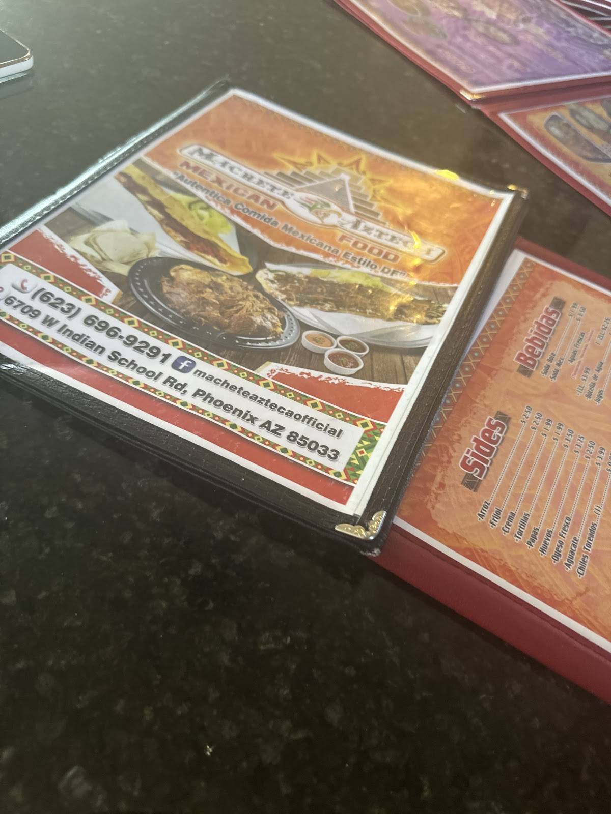 Carta del restaurante Machete Azteca, Phoenix, W Indian School Rd