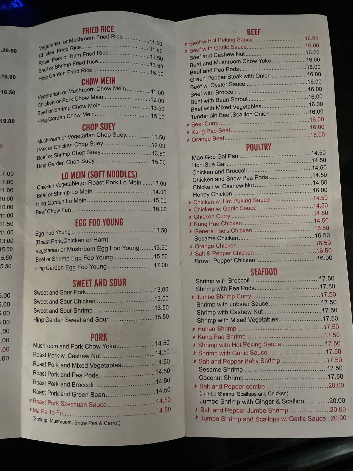 Menu at Hing Garden restaurant, Machias, 46 Main St