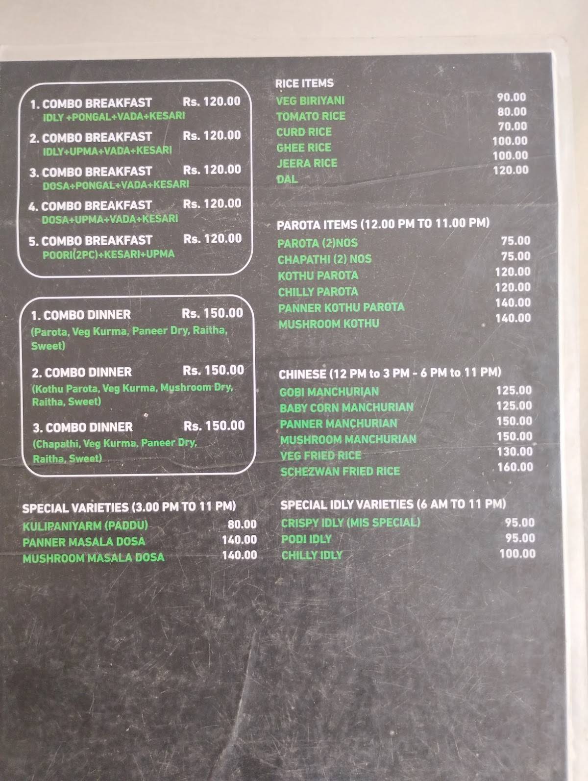 Menu at Madurai Idly Dosa Kharadi, Pune