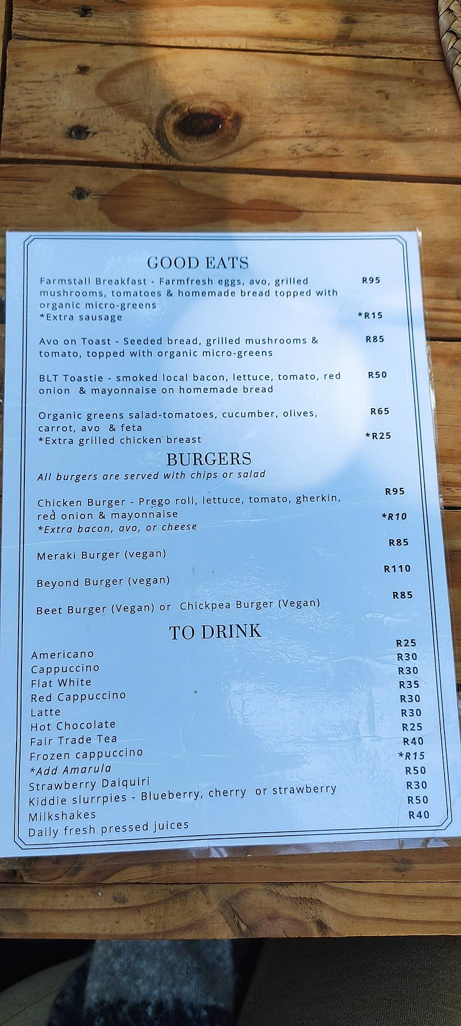 Menu at Magoebaskloof Farmstall & Cafe, South Africa, R71