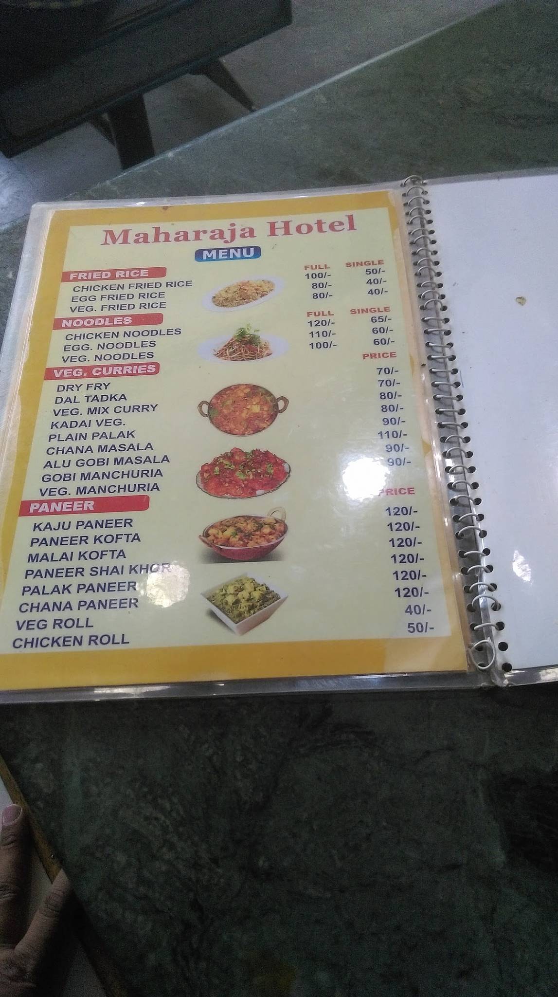 Menu at Maharaja Hotel, Hyderabad, 23
