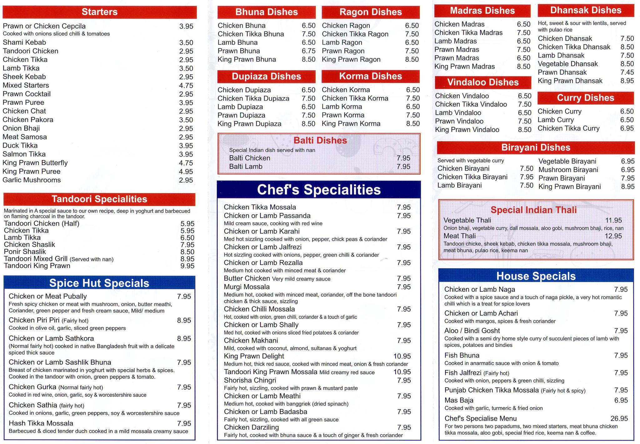 Menu at Spice Hut Maidstone Ltd restaurant, Maidstone
