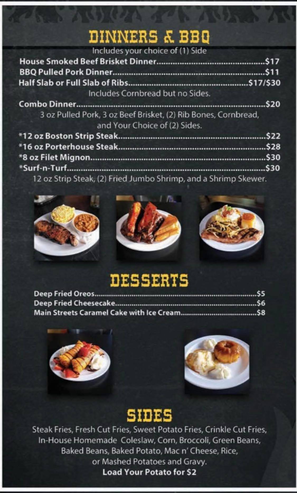 Menu at Main Street Saloon pub & bar, Akron